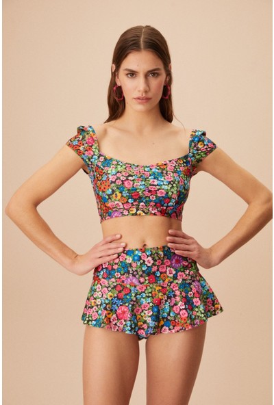 Suwen Kollu Desenli Bralet Bikini Üst