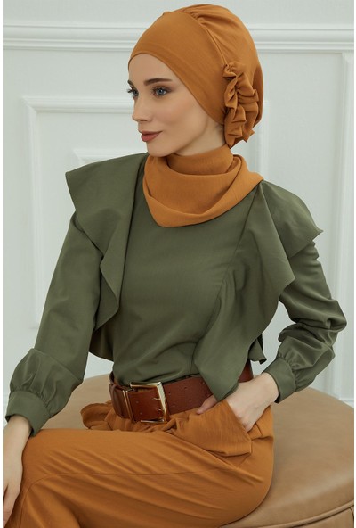 Silversun Yandan Fırfırlı Aerobin Hazır Türban,açık Kahverengi,ht-73