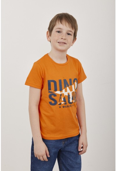 Çetinkaya Çocuk Sıfır Yaka Kısa Kol Oranj T-Shirt