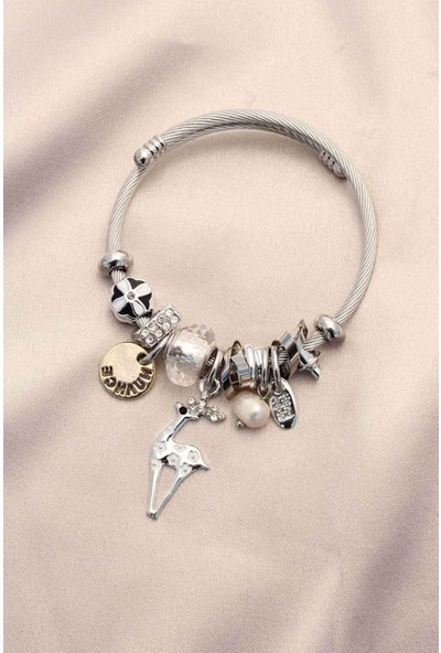 Karazona Kadın Geyik Model Taşlı Charm Bilezik KZ-BB3736