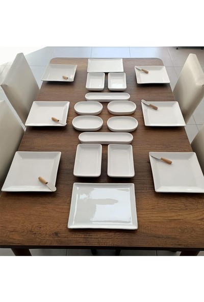 Bi Bu Evim 6 Kişilik 24 Parça Maya Kare Beyaz Kahvaltı Takımı Bi Bu Evim 6 Kişilik 24 Parça Maya Kare Beyaz Kahvaltı Takımı