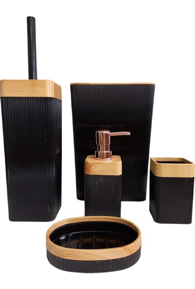 Violet Still Rattan 5 Parça Krom Kaplama Kare Banyo Seti Siyah -0175 Violet Still Rattan 5 Parça Krom Kaplama Kare Banyo Seti Siyah -0175