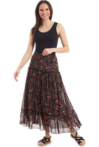 Newbutix Şile Bezi Siyah Tomurcuk Vual Uzun Etek