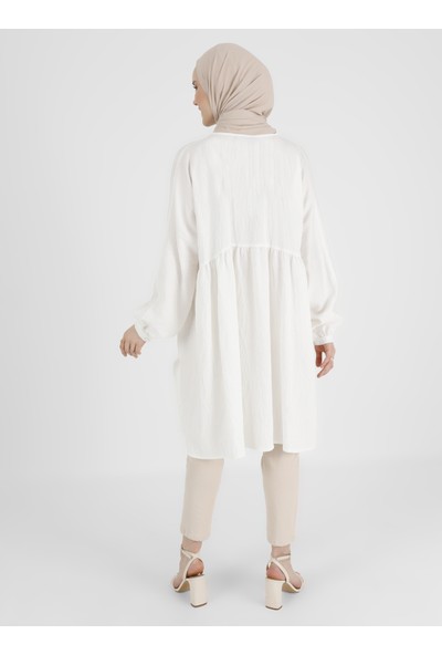 Refka Yırtmaçlı Arkası Uzun Oversize Tunik - Off White - Refka Casual Refka Yırtmaçlı Arkası Uzun Oversize Tunik - Off White - Refka Casual