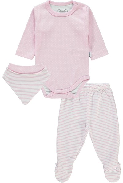 Minidamla Bebek Fularlı Takım 3-9 Ay Pembe