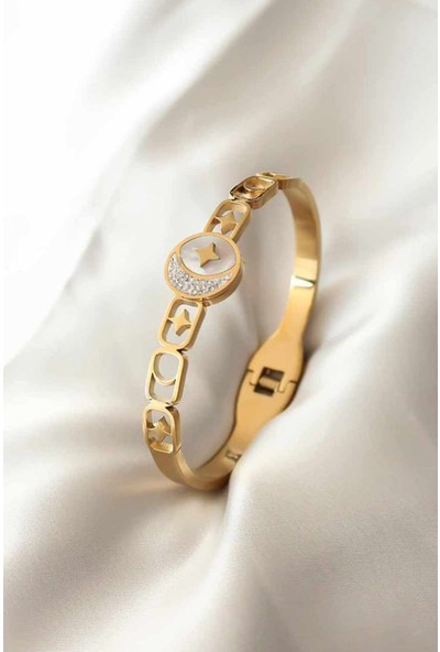 Karazona Kadın Ay ve Yıldız Figürlü Gold Renk Çelik Bilkelik KZ-BB4450