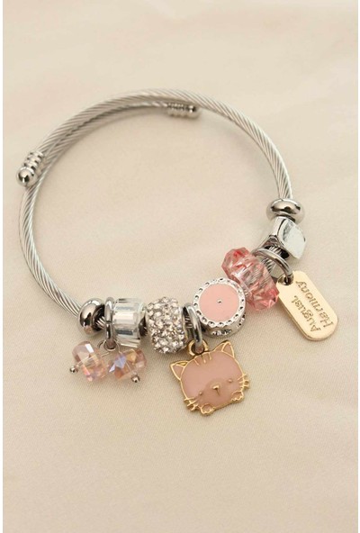 Karazona Kadın Kedi Figürlü Taşlı Charm Bilezik KZ-BB4228