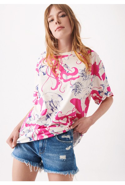 Mavi Icon Deniz Anası Baskılı Beyaz Tişört