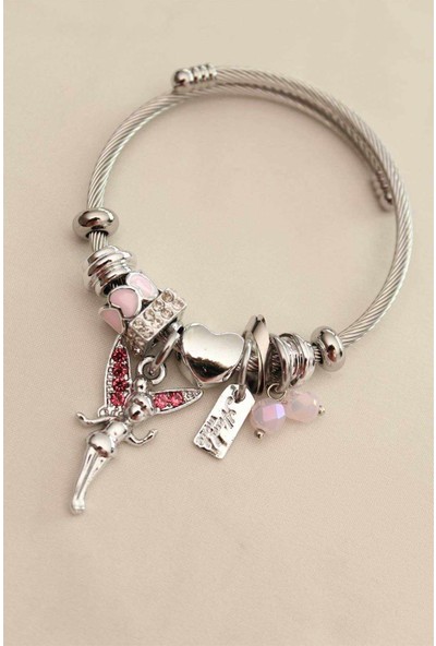 Karazona Kadın Pembe Zirkon Taşlı Kalp Detaylı Peri Model Charm Bilezik KZ-BB4365 Karazona Kadın Pembe Zirkon Taşlı Kalp Detaylı Peri Model Charm Bilezik KZ-BB4365