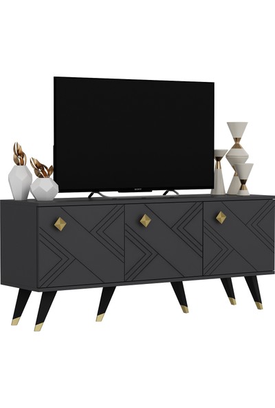 Cantek Üç Kapaklı Lazer Desenli 150 cm Touch Tv Ünitesi sehpası Antrasit-Antrasit Cantek Üç Kapaklı Lazer Desenli 150 cm Touch Tv Ünitesi sehpası Antrasit-Antrasit