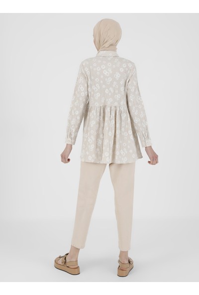 Benin Ekose Çiçek Desenli Tunik - Bej - Benin Benin Ekose Çiçek Desenli Tunik - Bej - Benin