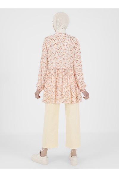Benin Viskon Kumaşlı Çiçek Desenli Tunik - Orange - Benin
