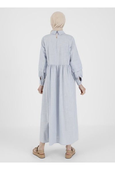 Benin Doğal Kumaşlı Yakası Nakış Detaylı Elbise - Sky Blue - Benin Benin Doğal Kumaşlı Yakası Nakış Detaylı Elbise - Sky Blue - Benin