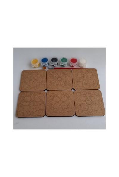 Ebrulisler Ahşap Boyama Mandala Temalı 6'lı Kare Bardak Altlığı Hobi Seti Ebrulisler Ahşap Boyama Mandala Temalı 6'lı Kare Bardak Altlığı Hobi Seti