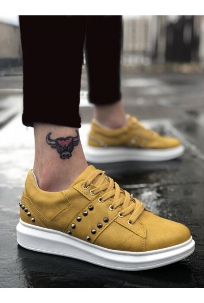 Pabucmarketi Bağcıklı Sarı Beyaz Kalın Taban Troklu Erkek Spor Ayakkabı Pabucmarketi Bağcıklı Sarı Beyaz Kalın Taban Troklu Erkek Spor Ayakkabı