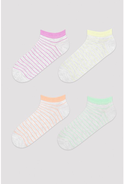 Penti Gri Lena Striped 4lü Patik Çorap