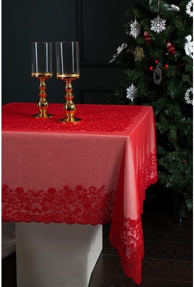 Modafabrik Kırmızı Dantel Masa Örtüsü