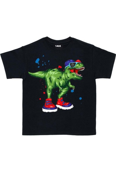 TakeTshirt Cool Dinozor Çocuk Tişört Siyah Unisex