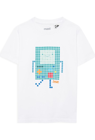 Mavi Adventure Time Baskılı Beyaz Tişört Mavi Adventure Time Baskılı Beyaz Tişört