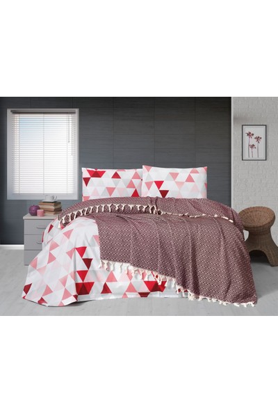 Şeker Portakalım Güzide Home Pamuk Ranforce Çift Kişilik Pike Seti Dora Bordo