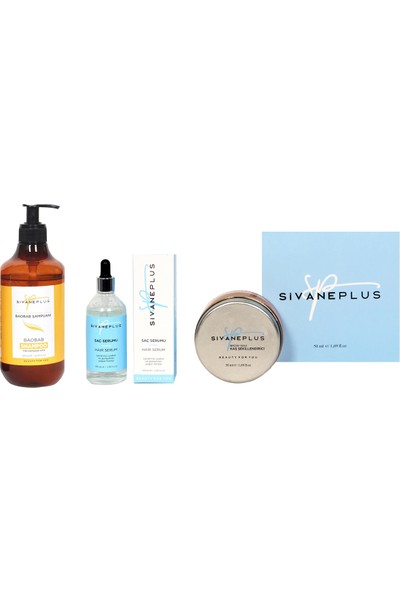 Sivane Plus Baobab Şampuanı 500 ml + Saç Serumu 100 ml + Kaş Şekillendirici 50 ml Sivane Plus Baobab Şampuanı 500 ml + Saç Serumu 100 ml + Kaş Şekillendirici 50 ml