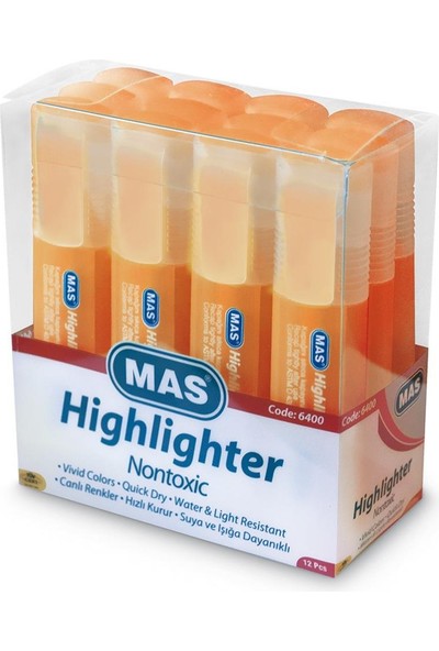 MAS Fosforlu Kalem Turuncu Renk Mas 6400 Highlighter 12’li Paket MAS Fosforlu Kalem Turuncu Renk Mas 6400 Highlighter 12’li Paket
