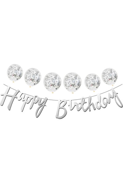 Metalize Happy Birthday Gümüş Banner Set
