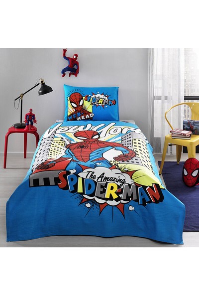 Özdilek Spiderman New York Tek Kişilik Disney Lisanslı Lastikli Fitted Çarşaf Çocuk Pike Takımı