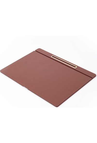 Turgut Office Deri Kapaklı Masa Sümeni Taba Gold Detaylı 50X35CM