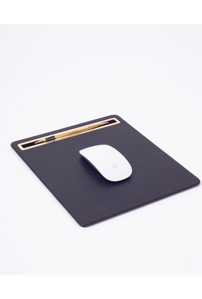Turgut Office Deri Mousepad Düz Siyah Gold Detaylı