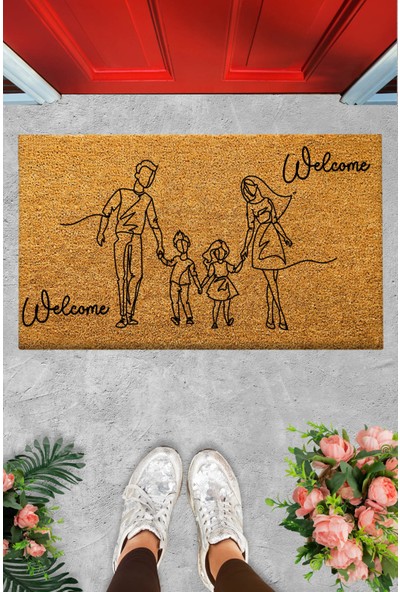 Cekuonline Coco Koko Paspas Pvc Taban Kıl Kapı Önü Paspası 40X70 Welcome Aile Cekuonline Coco Koko Paspas Pvc Taban Kıl Kapı Önü Paspası 40X70 Welcome Aile