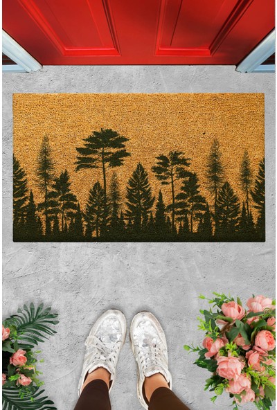 Cekuonline Coco Koko Paspas Pvc Taban Kıl Kapı Önü Paspası 40X70 Orman Siluet