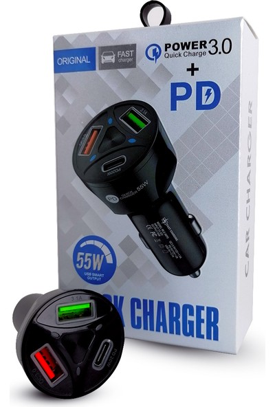Waxen Pd Araç Hızlı Şarj 2+1 Çakmak Soketi 12/24V USB + Type C
