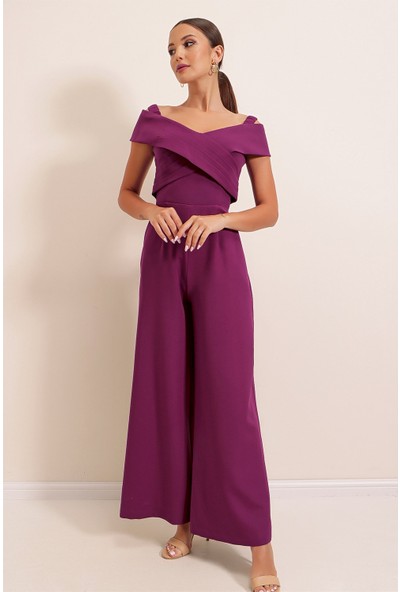 Çapraz Omuz Bantlı Tulum Mürdüm