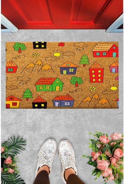 Cekuonline Coco Koko Paspas Pvc Taban Kıl Kapı Önü Paspası 40X60 Çizim Mahallem