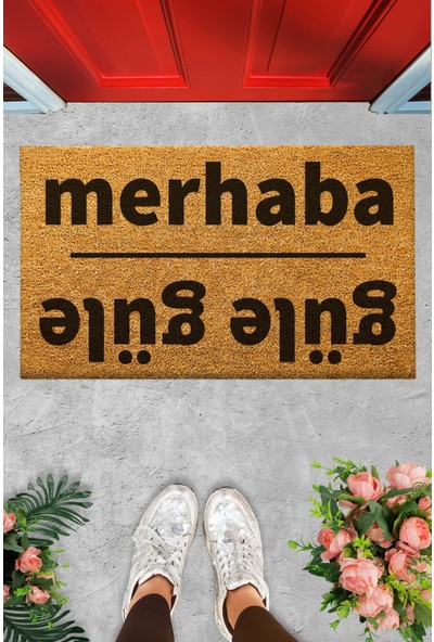 Cekuonline Coco Koko Paspas Pvc Taban Kıl Kapı Önü Paspası 40X60 Merhaba Güle Güle