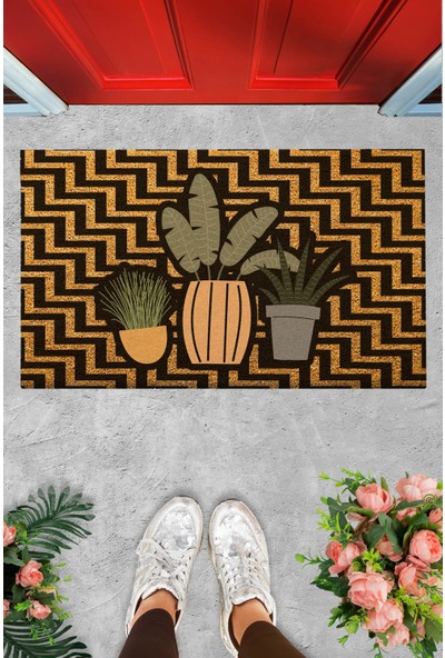 Cekuonline Coco Koko Paspas Pvc Taban Kıl Kapı Önü Paspası 33X55 Çiçek Temalı