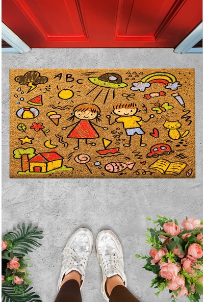 Cekuonline Coco Koko Paspas Pvc Taban Kıl Kapı Önü Paspası 33X55 Çocuk Karalama Cekuonline Coco Koko Paspas Pvc Taban Kıl Kapı Önü Paspası 33X55 Çocuk Karalama