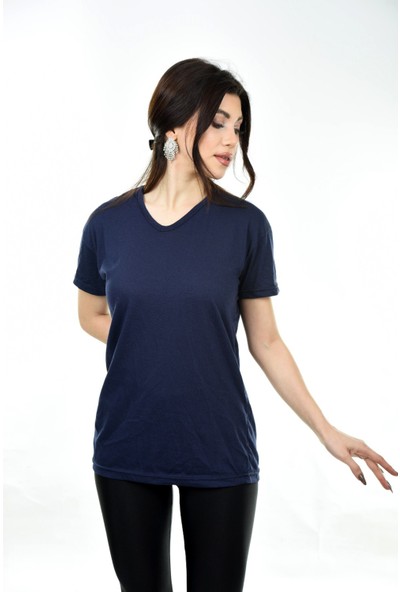 Belifanti Collection V Yaka Basic Kadın Tişört T-Shirt Lacivert Belifanti Collection V Yaka Basic Kadın Tişört T-Shirt Lacivert