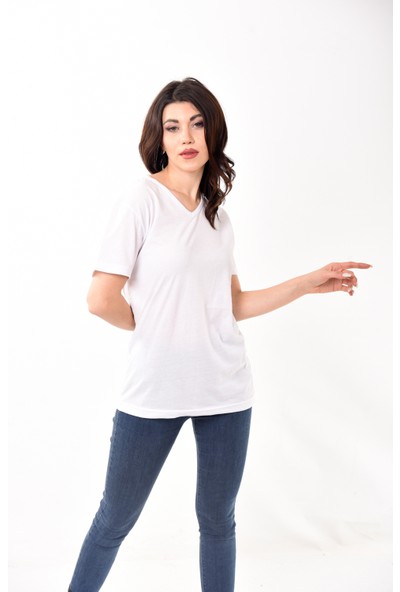 Belifanti Collection V Yaka Basic Kadın Tişört T-Shirt Beyaz Belifanti Collection V Yaka Basic Kadın Tişört T-Shirt Beyaz