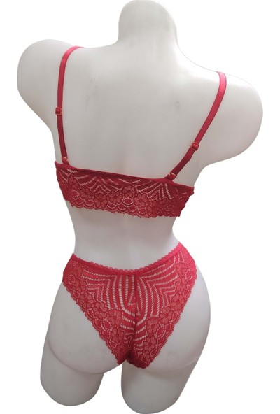 Orovita Kırmızı Destekli Dantelli Üçgen Bralet Takımı