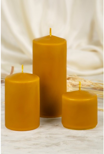 Silindir 3'lü Mum Seti %100 Doğal El Yapımı Balmumu