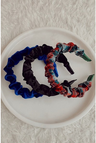 MyLove Ekose Desen Büzgülü Taç Kırmızı