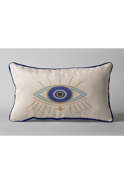 Alaca Nazar Boncuğutemalı Biyeli Dikdörtgen Kırlent Kılıfı