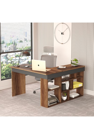Robin Home Boston Kitaplık Raflı Çalışma Masası L Masa Ofis Çalışma Masası Barok-Antrasit Robin Home Boston Kitaplık Raflı Çalışma Masası L Masa Ofis Çalışma Masası Barok-Antrasit