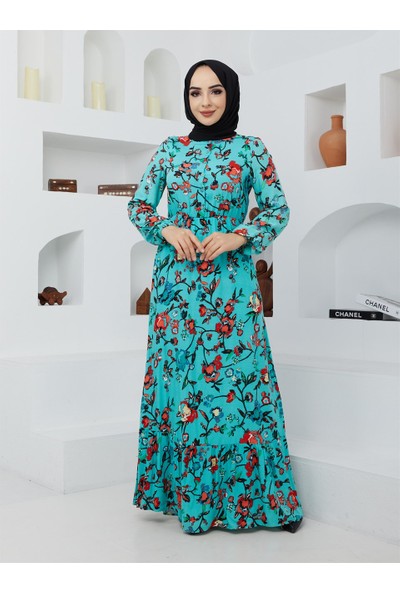 Moda Periy Kadın Modest Basic Pamuklu Viskon Yazlık Düğmeli Çiçek Desenli Uzun Boy Tesettür Elbise Moda Periy Kadın Modest Basic Pamuklu Viskon Yazlık Düğmeli Çiçek Desenli Uzun Boy Tesettür Elbise