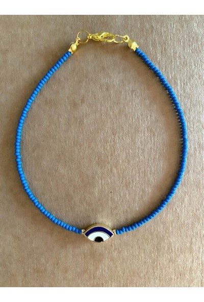 Rengarenk Scrunchies Mavi Nazarlıklı Boncuk Halhal,mavi Halhal,boncuk Halhal