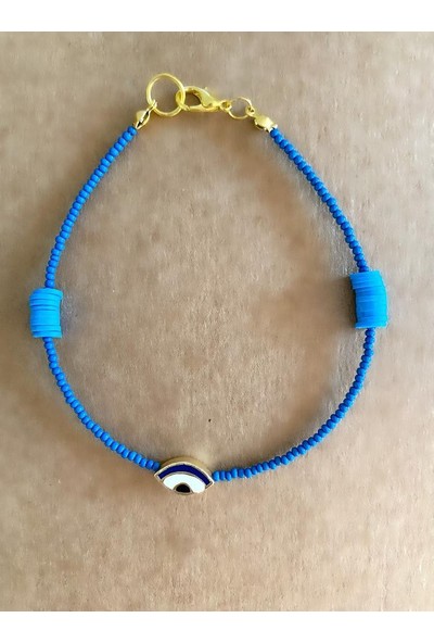 Rengarenk Scrunchies Mavi Nazarlıklı Boncuk Halhal,mavi Halhal,boncuk Halhal