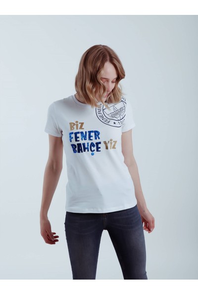 Fenerium Fenerbahçe Kadın Tribün Lisanslı Beyaz T-Shirt