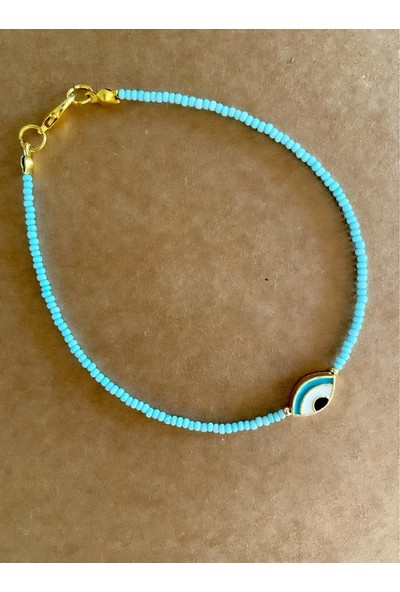 Rengarenk Scrunchies Turkuaz Göz Figürlü Halhal,boncuk Halhal